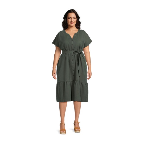 Terra & Sky | Dresses | Terra Sky Midi Shirt Ruffle Hem Hunter Green ...